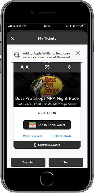Mobile Tickets Step-by-Step | Events | Bristol Motor Speedway