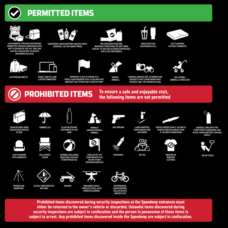 Prohibited Items | Fans | Bristol Motor Speedway